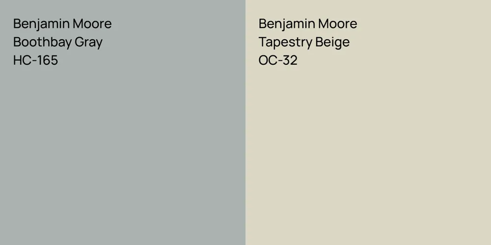 Benjamin Moore Boothbay Gray vs. Benjamin Moore Tapestry Beige comparison