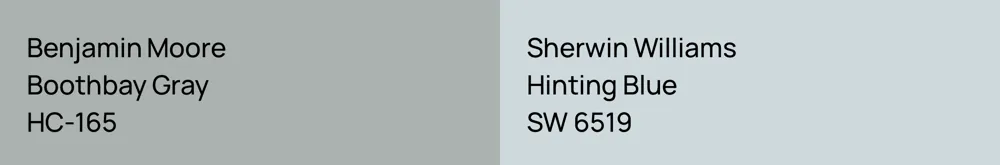 Benjamin Moore Boothbay Gray vs. Sherwin Williams Hinting Blue comparison