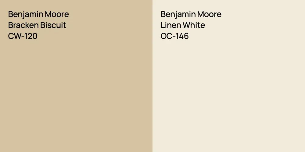 Benjamin Moore Bracken Biscuit vs. Benjamin Moore Linen White comparison