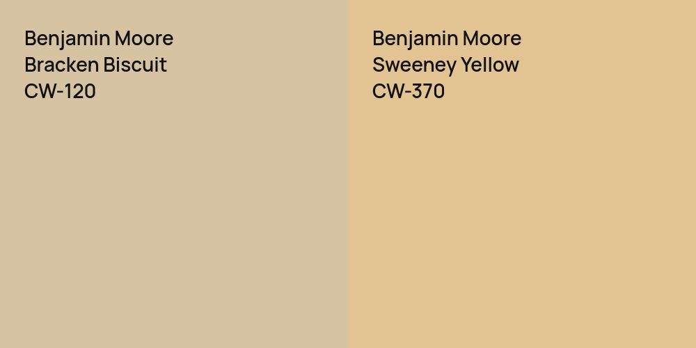 Benjamin Moore Bracken Biscuit vs. Benjamin Moore Sweeney Yellow comparison