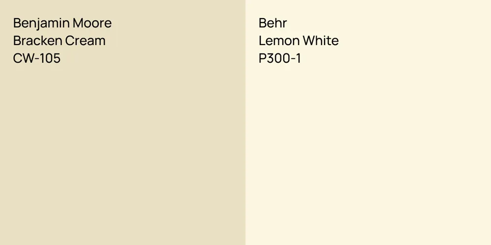 Benjamin Moore Bracken Cream vs. Behr Lemon White comparison