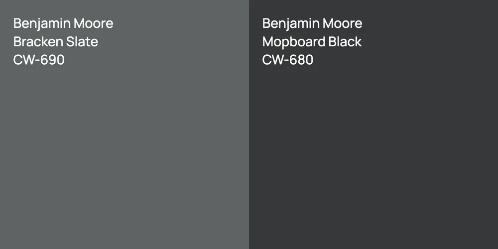 Benjamin Moore Bracken Slate vs. Benjamin Moore Mopboard Black comparison