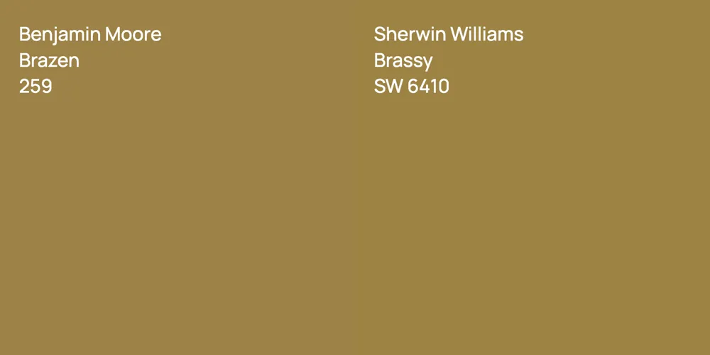 Benjamin Moore Brazen vs. Sherwin Williams Brassy comparison