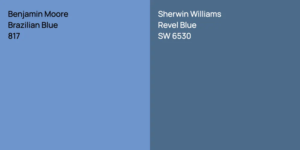 Benjamin Moore Brazilian Blue vs. Sherwin Williams Revel Blue comparison