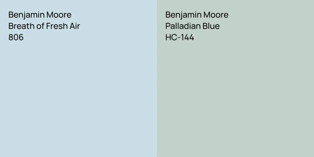 Benjamin Moore Breath of Fresh Air vs. Benjamin Moore Palladian Blue comparison