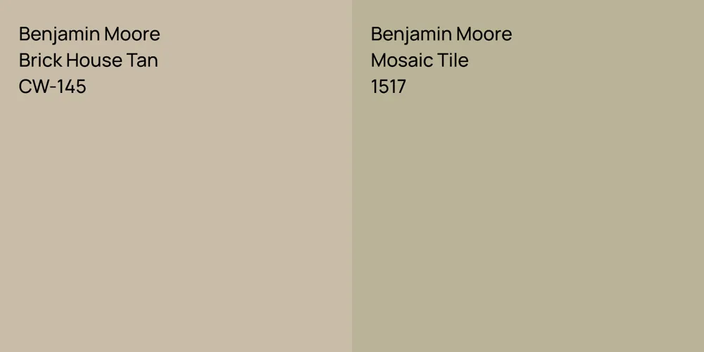 Benjamin Moore Brick House Tan vs. Benjamin Moore Mosaic Tile comparison