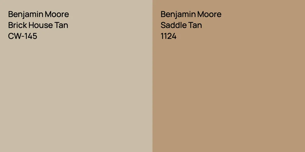 Benjamin Moore Brick House Tan vs. Benjamin Moore Saddle Tan comparison