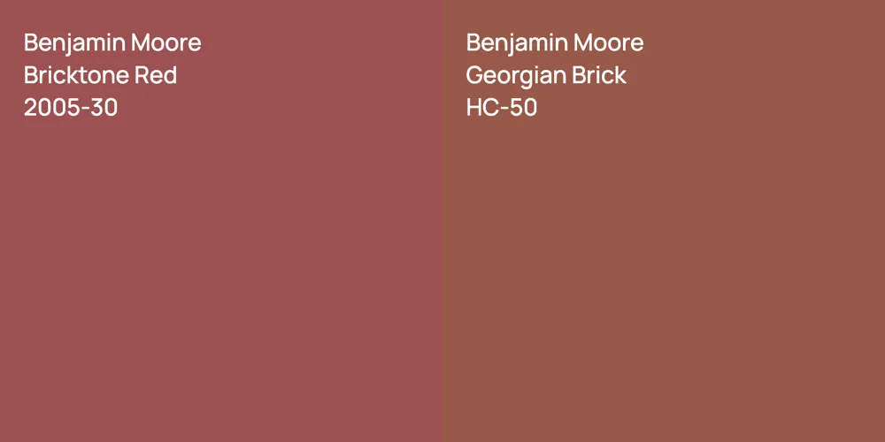 Benjamin Moore Bricktone Red vs. Benjamin Moore Georgian Brick comparison