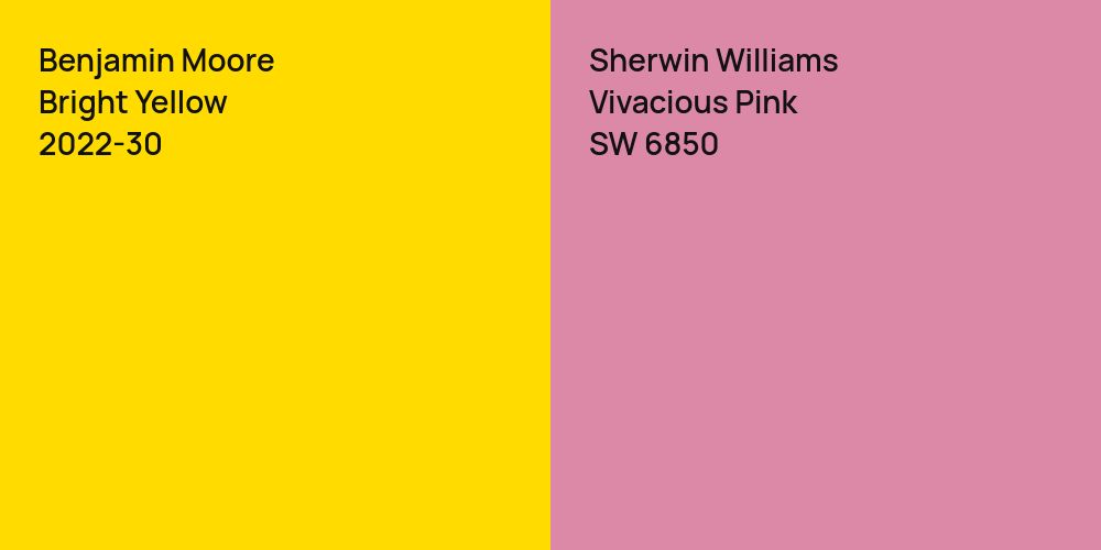 Benjamin Moore Bright Yellow vs. Sherwin Williams Vivacious Pink comparison