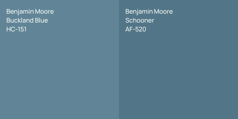 Benjamin Moore Buckland Blue vs. Benjamin Moore Schooner comparison