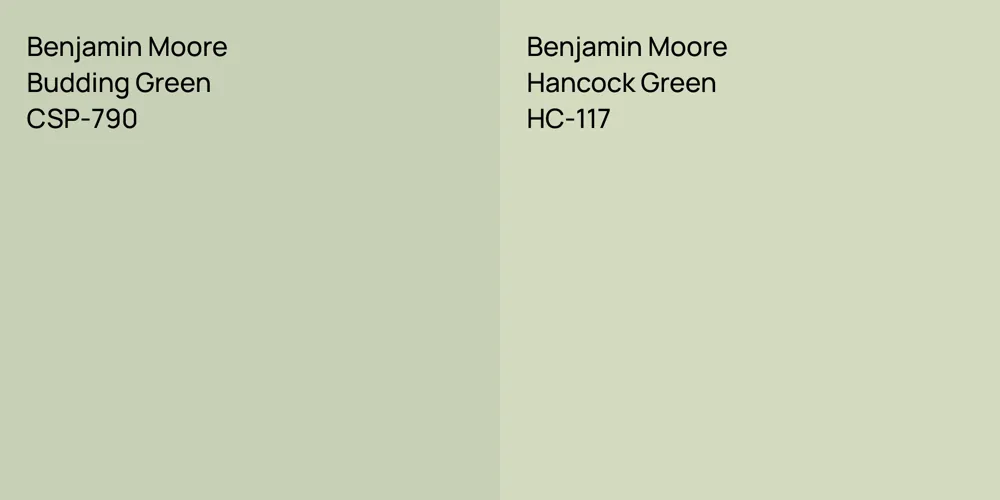 Benjamin Moore Budding Green vs. Benjamin Moore Hancock Green comparison