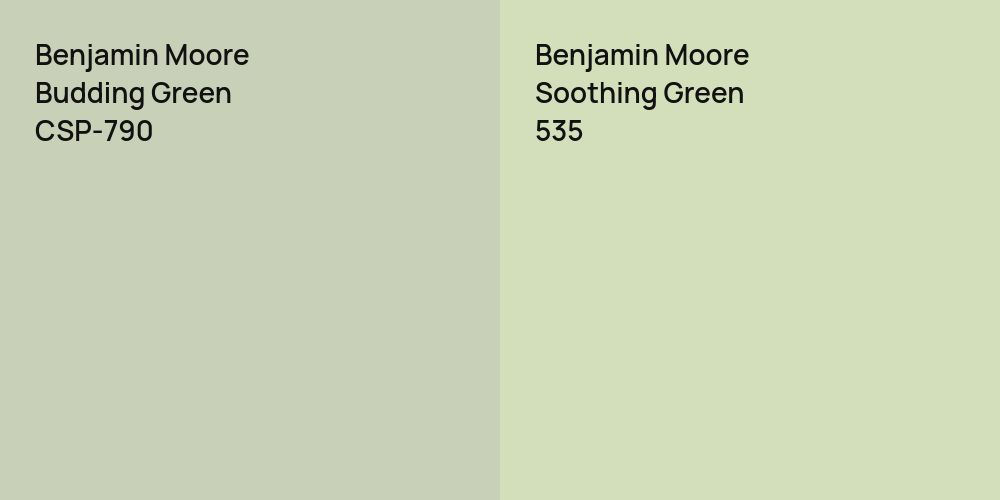 Benjamin Moore Budding Green vs. Benjamin Moore Soothing Green comparison