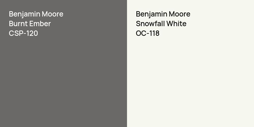 Benjamin Moore Burnt Ember vs. Benjamin Moore Snowfall White comparison