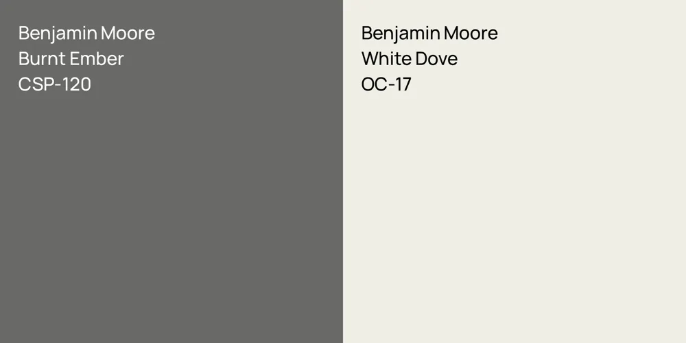 Benjamin Moore Burnt Ember vs. Benjamin Moore White Dove comparison