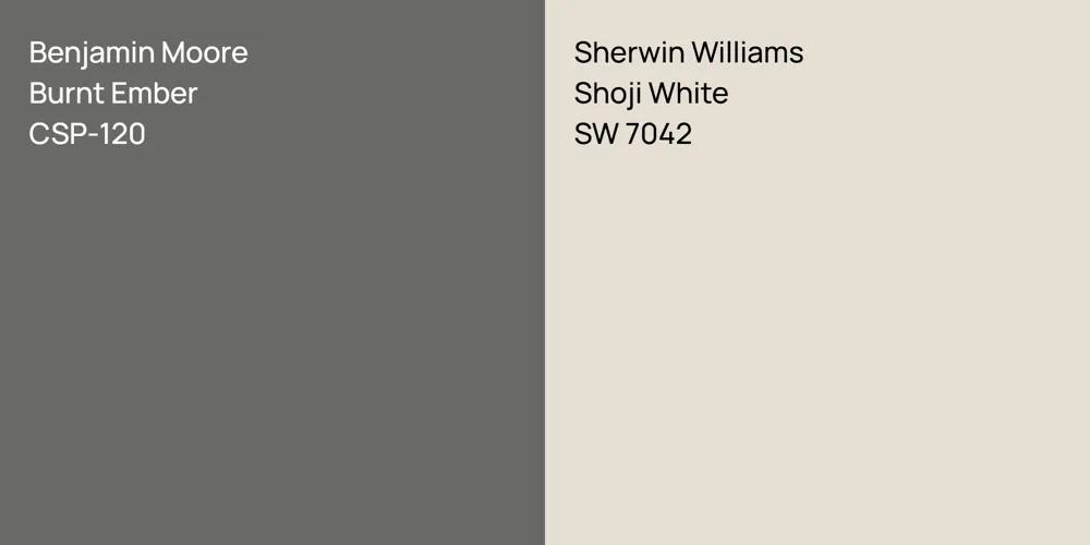 Benjamin Moore Burnt Ember vs. Sherwin Williams Shoji White comparison