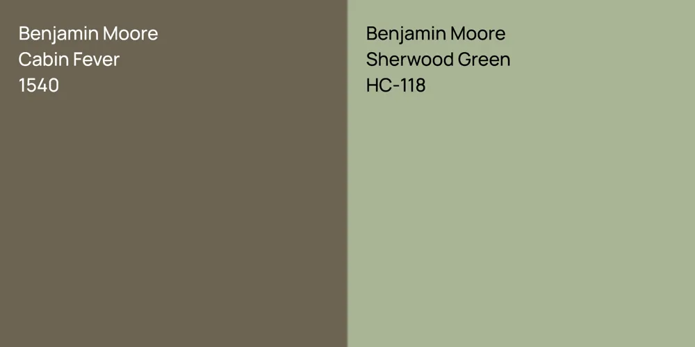 Benjamin Moore Cabin Fever vs. Benjamin Moore Sherwood Green comparison