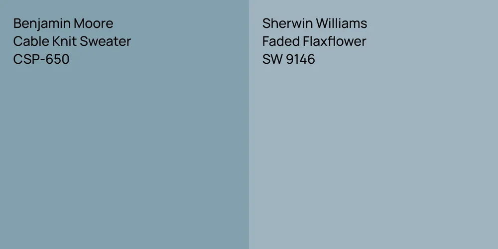 Benjamin Moore Cable Knit Sweater vs. Sherwin Williams Faded Flaxflower ...