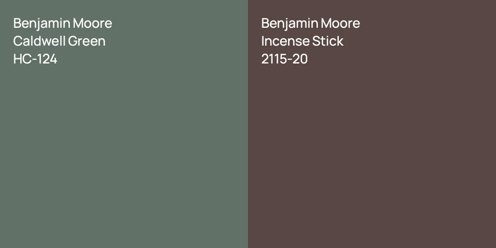 Benjamin Moore Caldwell Green vs. Benjamin Moore Incense Stick comparison