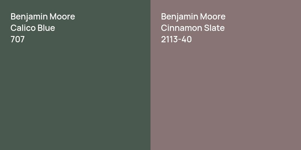 Benjamin Moore Calico Blue vs. Benjamin Moore Cinnamon Slate comparison