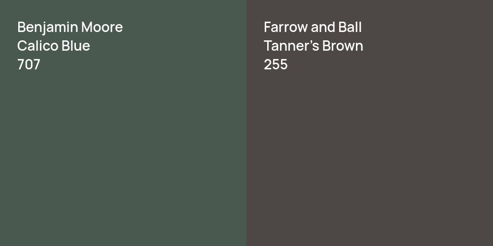 Benjamin Moore Calico Blue vs. Farrow and Ball Tanner's Brown comparison