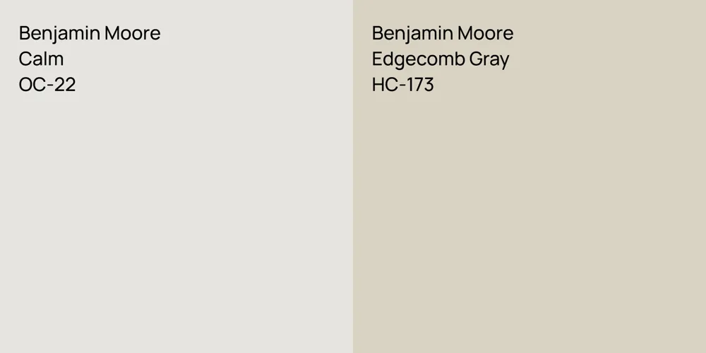 Benjamin Moore Calm vs. Benjamin Moore Edgecomb Gray comparison