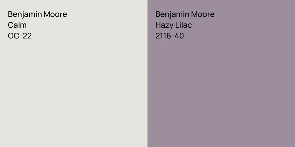 Benjamin Moore Calm vs. Benjamin Moore Hazy Lilac comparison