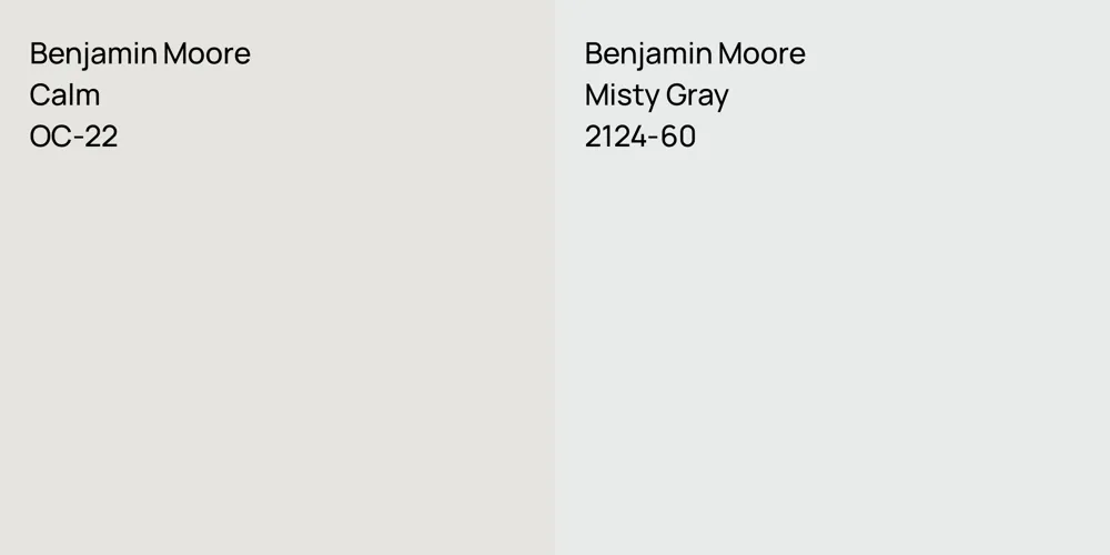 Benjamin Moore Calm vs. Benjamin Moore Misty Gray comparison