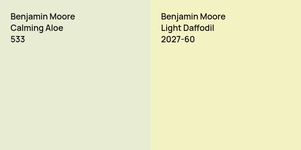 Benjamin Moore Calming Aloe vs. Benjamin Moore Light Daffodil comparison