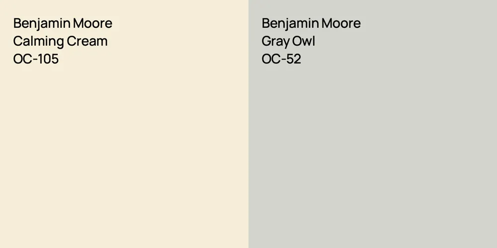 Benjamin Moore Calming Cream vs. Benjamin Moore Gray Owl comparison