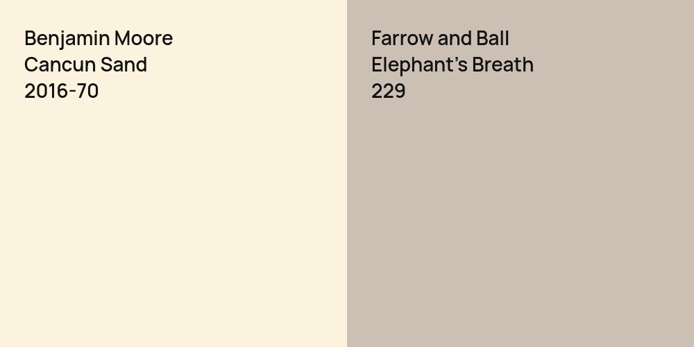 Benjamin Moore Cancun Sand vs. Farrow and Ball Elephant's Breath comparison