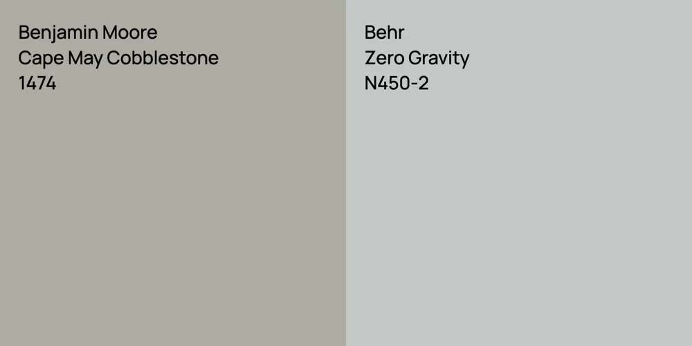 Benjamin Moore Cape May Cobblestone vs. Behr Zero Gravity comparison