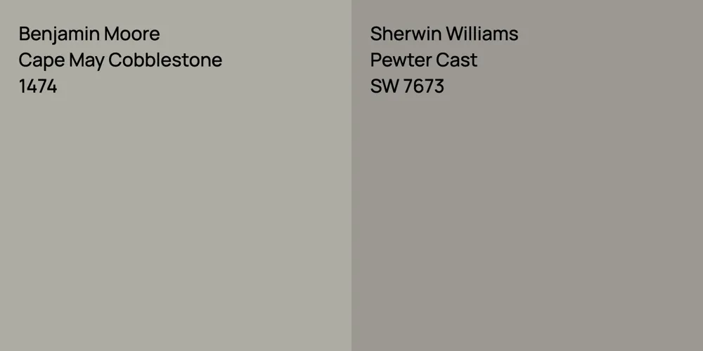 Benjamin Moore Cape May Cobblestone vs. Sherwin Williams Pewter Cast ...
