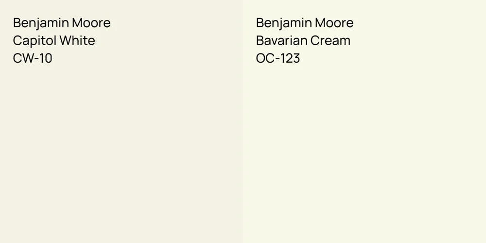 Benjamin Moore Capitol White vs. Benjamin Moore Bavarian Cream comparison