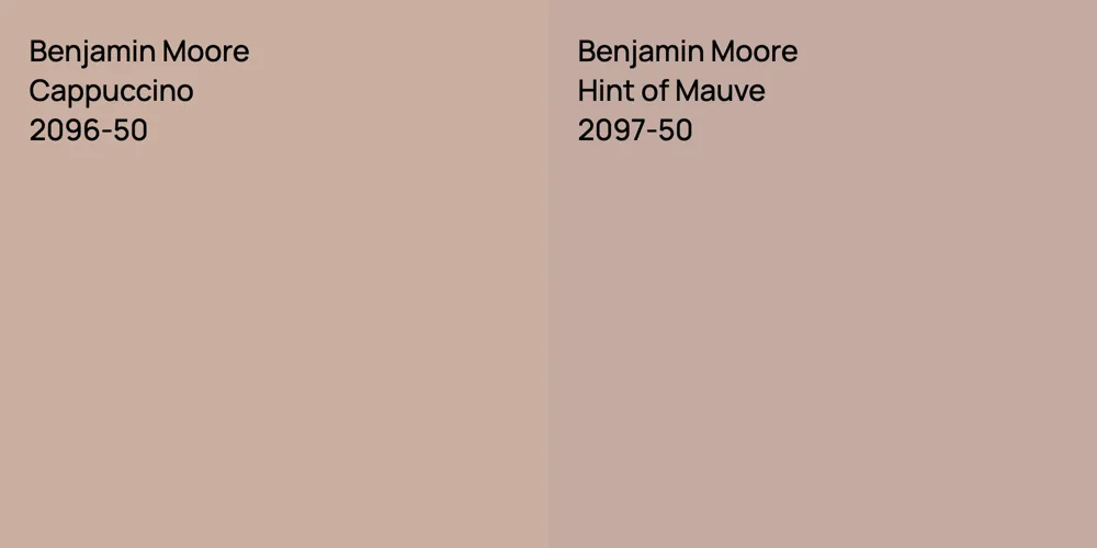 Benjamin Moore Cappuccino vs. Benjamin Moore Hint of Mauve comparison
