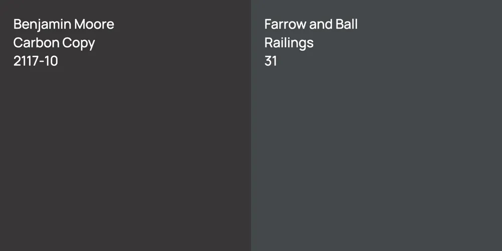 Benjamin Moore Carbon Copy vs. Farrow and Ball Railings comparison