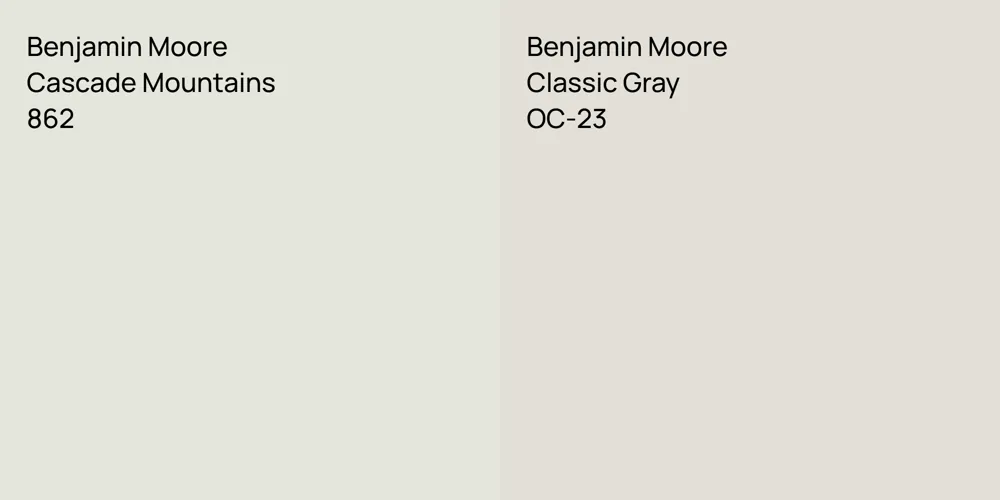 Benjamin Moore Cascade Mountains vs. Benjamin Moore Classic Gray comparison