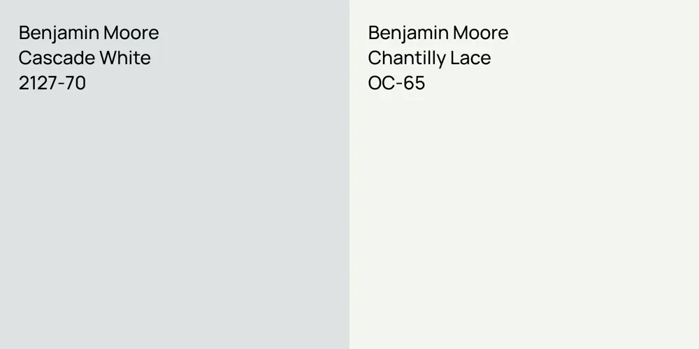 Benjamin Moore Cascade White vs. Benjamin Moore Chantilly Lace comparison