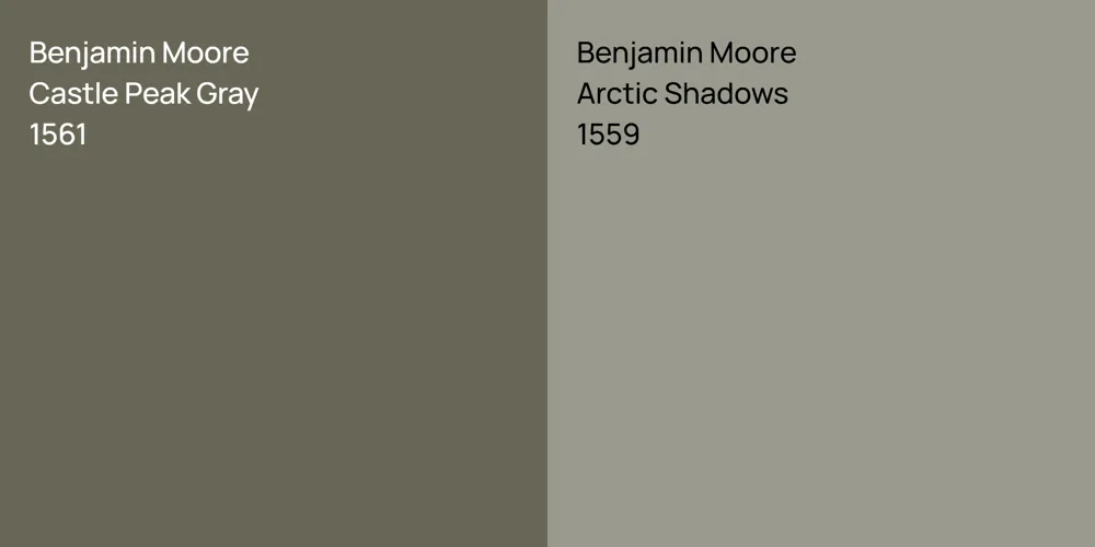 Benjamin Moore Castle Peak Gray vs. Benjamin Moore Arctic Shadows comparison