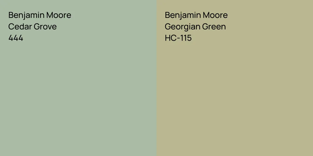 Benjamin Moore Cedar Grove vs. Benjamin Moore Georgian Green comparison