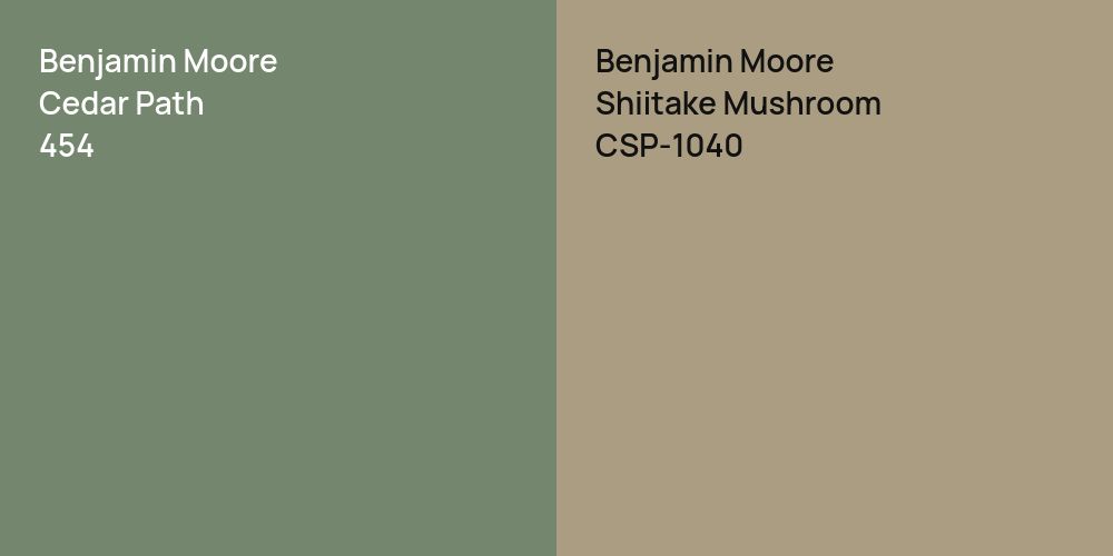 Benjamin Moore Cedar Path vs. Benjamin Moore Shiitake Mushroom comparison
