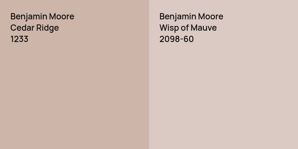 Benjamin Moore Cedar Ridge vs. Benjamin Moore Wisp of Mauve comparison