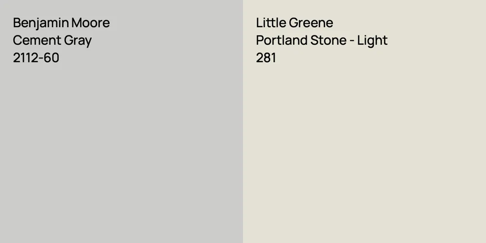 Benjamin Moore Cement Gray vs. Little Greene Portland Stone - Light ...