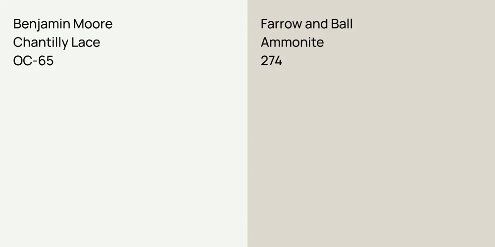 Benjamin Moore Chantilly Lace vs. Farrow and Ball Ammonite comparison