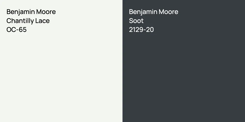 Benjamin Moore Chantilly Lace vs. Benjamin Moore Soot comparison
