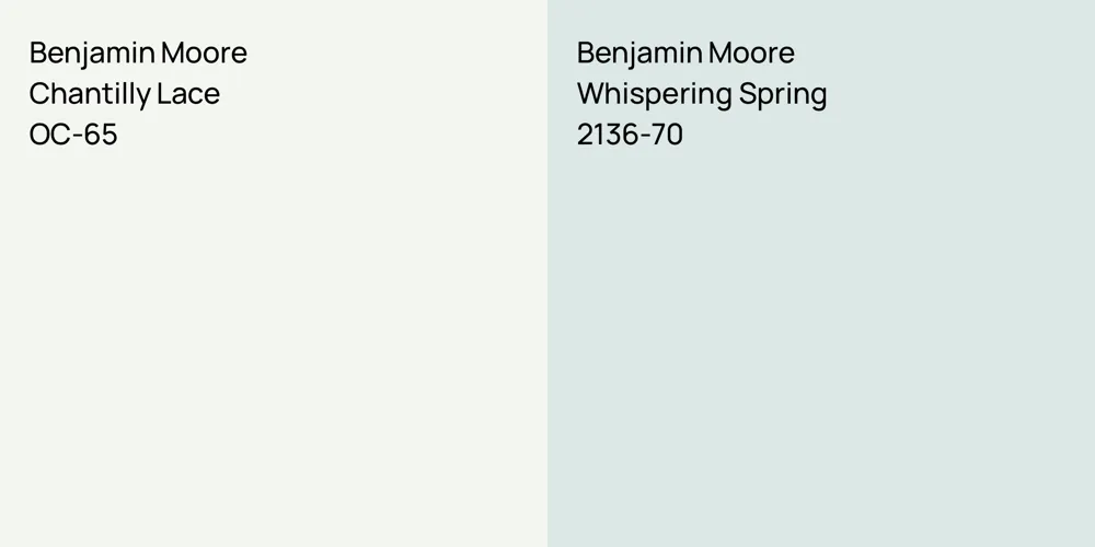Benjamin Moore Chantilly Lace vs. Benjamin Moore Whispering Spring comparison