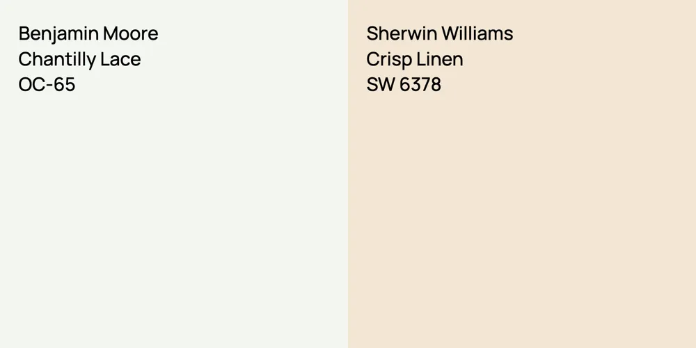 Benjamin Moore Chantilly Lace vs. Sherwin Williams Crisp Linen comparison