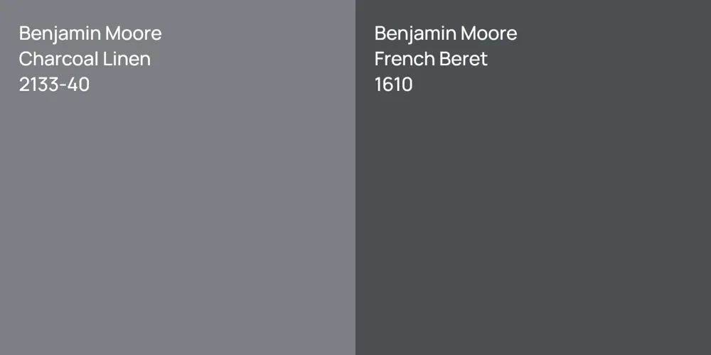 Benjamin Moore Charcoal Linen vs. Benjamin Moore French Beret comparison