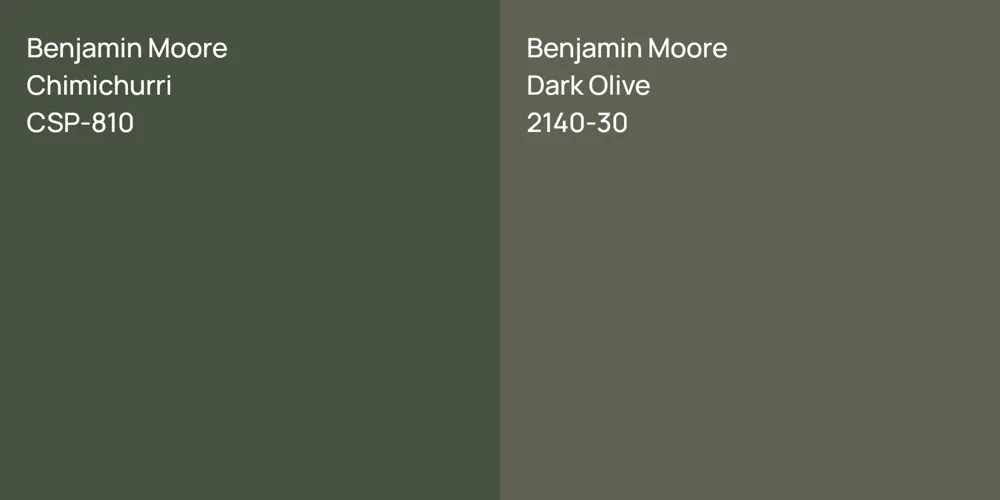 Benjamin Moore Chimichurri vs. Benjamin Moore Dark Olive comparison