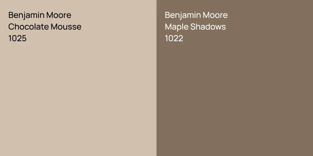 Benjamin Moore Chocolate Mousse vs. Benjamin Moore Maple Shadows comparison