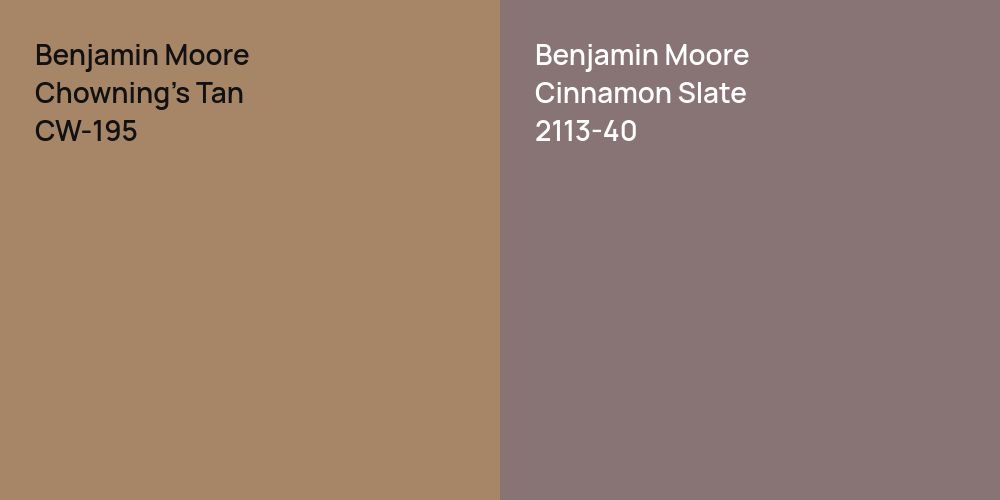 Benjamin Moore Chowning's Tan vs. Benjamin Moore Cinnamon Slate comparison